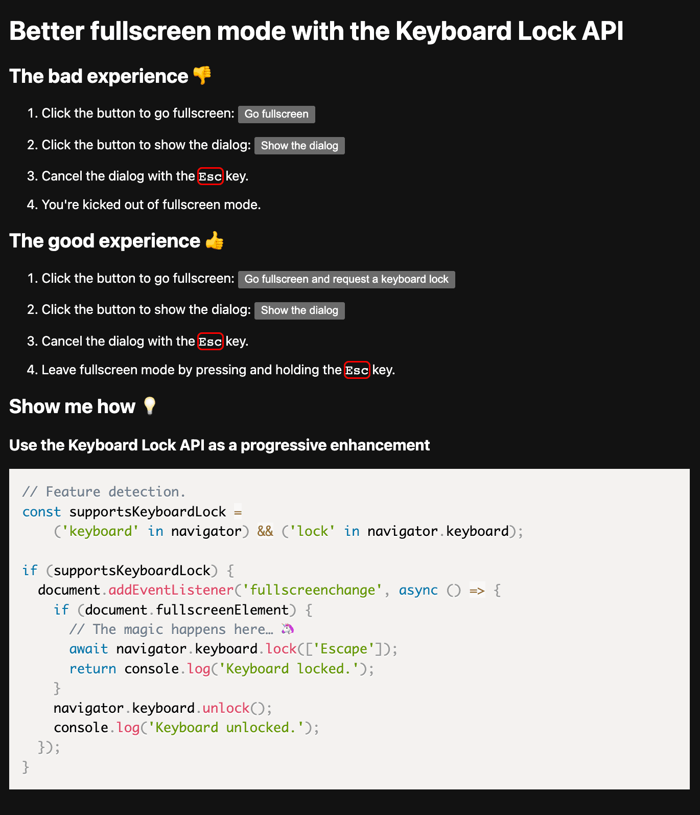 Better full screen mode with the Keyboard Lock API | Blog | Chrome for ...