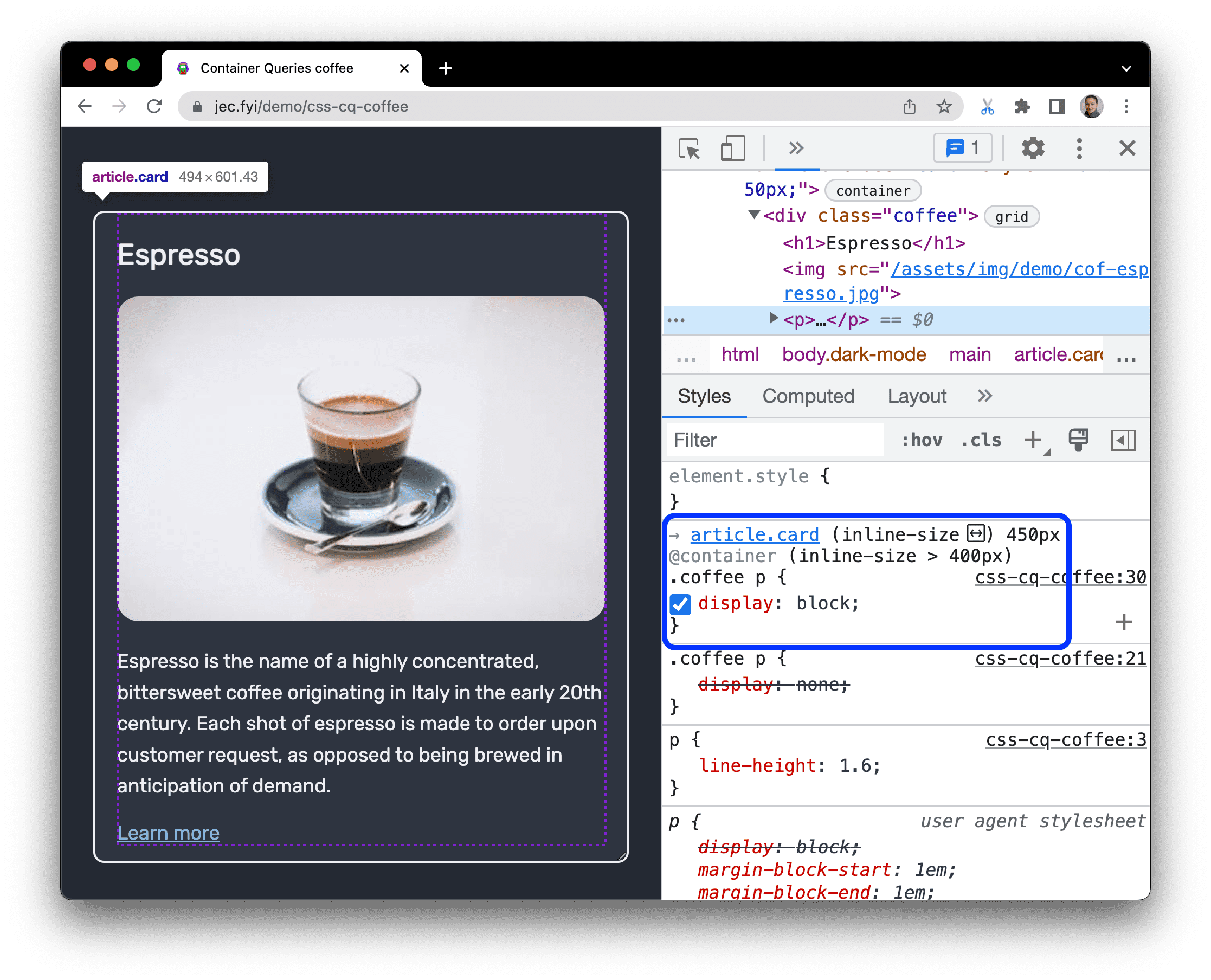 DevTools Tips: How to inspect CSS container queries | Blog | Chrome for Developers