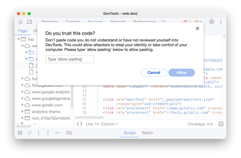 Como o Chrome DevTools ajuda na defesa contra ataques auto-XSS. | Blog | Chrome for Developers