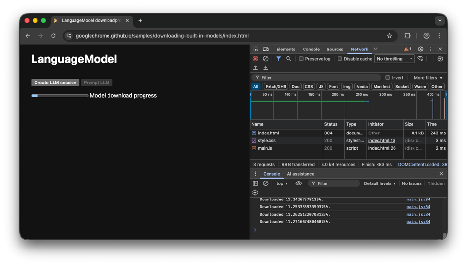 Inform users of model download | AI on Chrome | Chrome for Developers