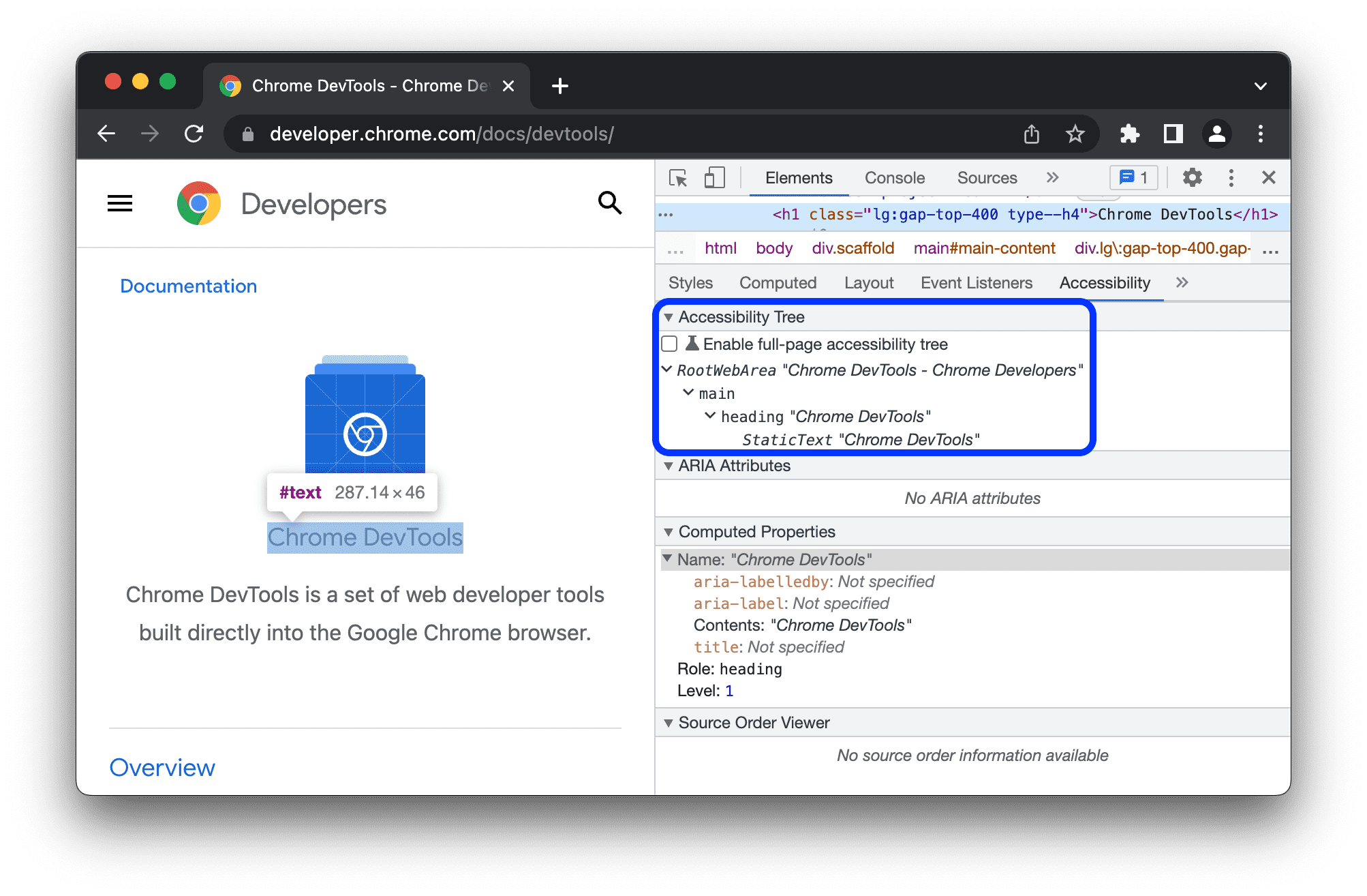 Accessibility features reference | Chrome DevTools | Chrome for Developers