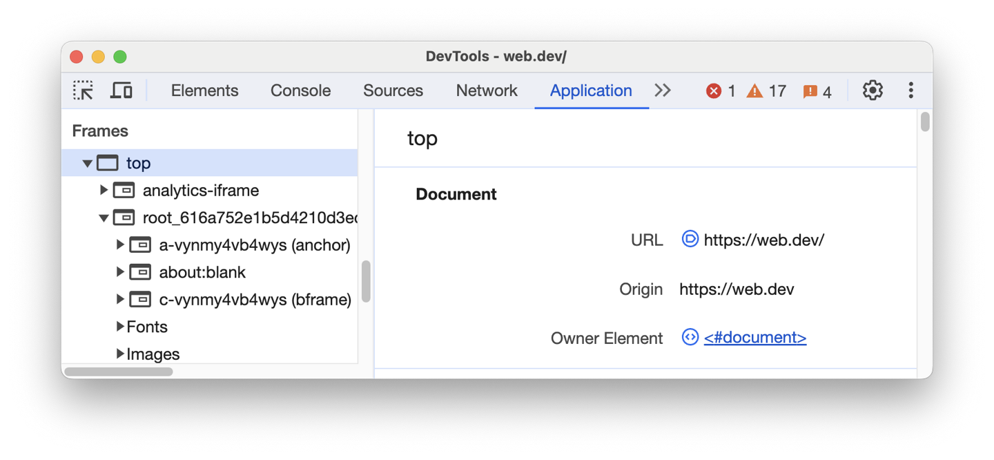 View frame details | Chrome DevTools | Chrome for Developers