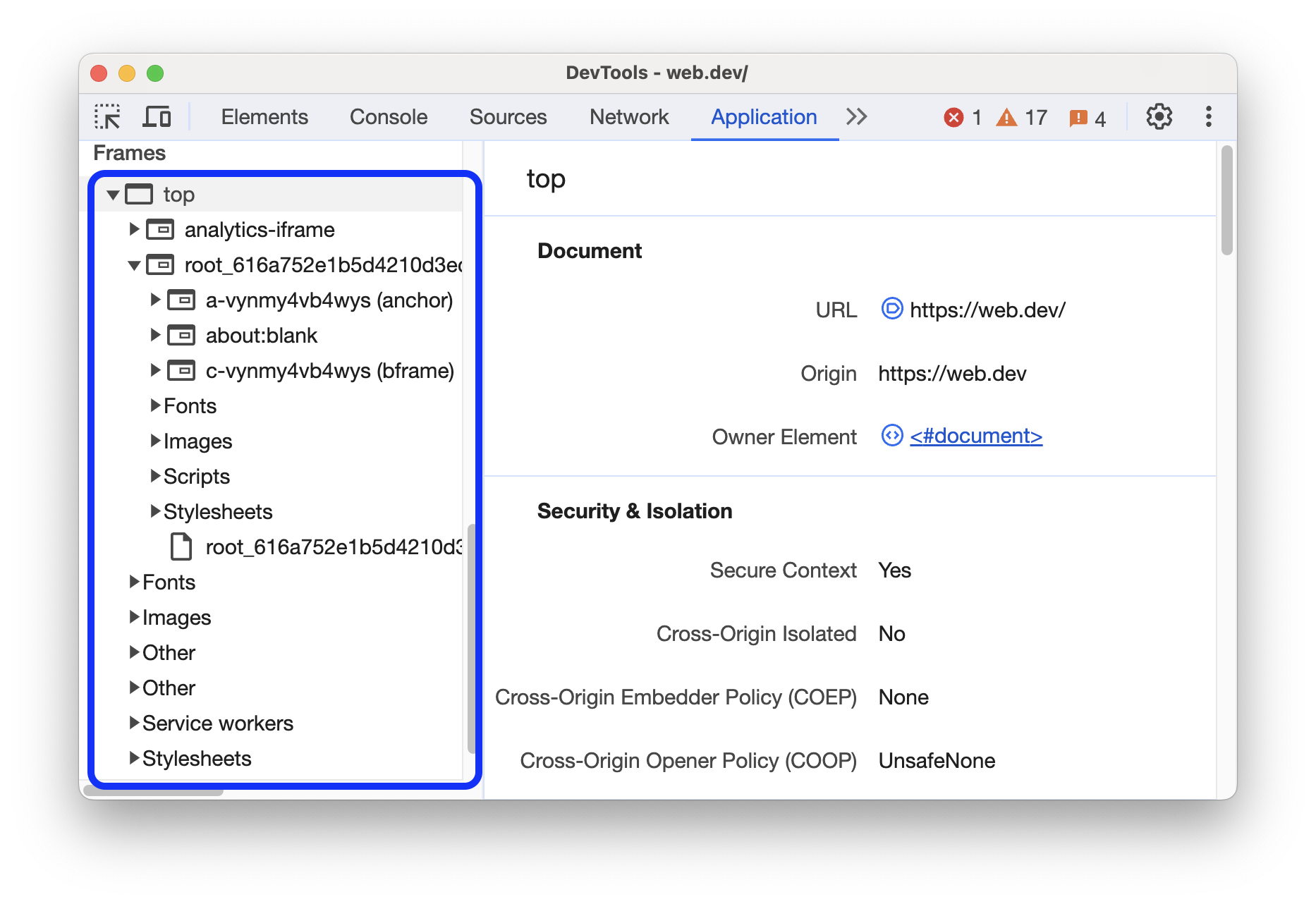View frame details | Chrome DevTools | Chrome for Developers