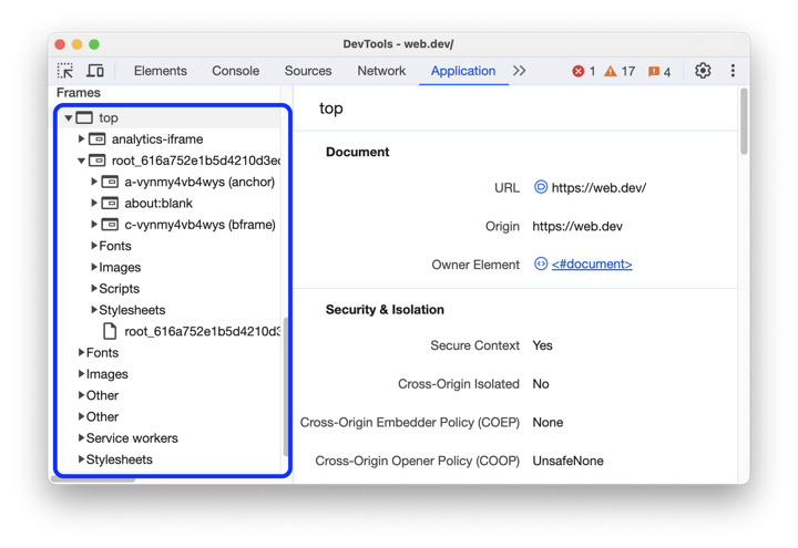 View frame details | Chrome DevTools | Chrome for Developers