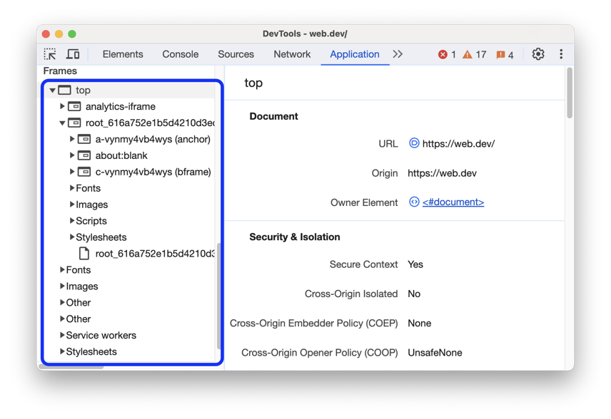 View frame details | Chrome DevTools | Chrome for Developers