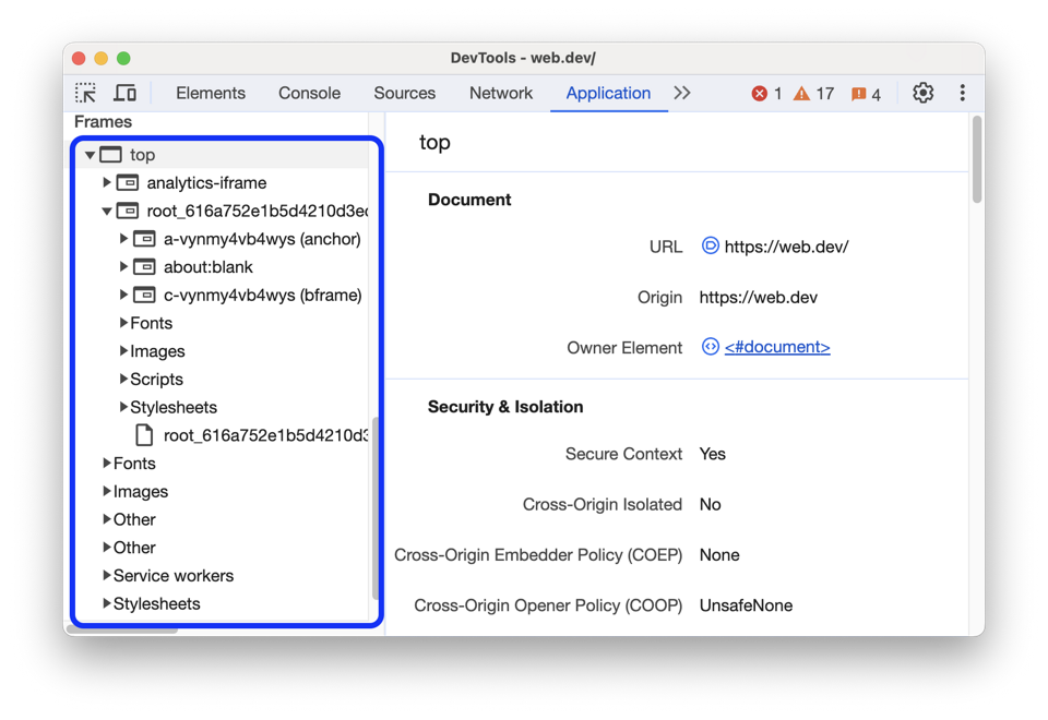 View frame details | Chrome DevTools | Chrome for Developers