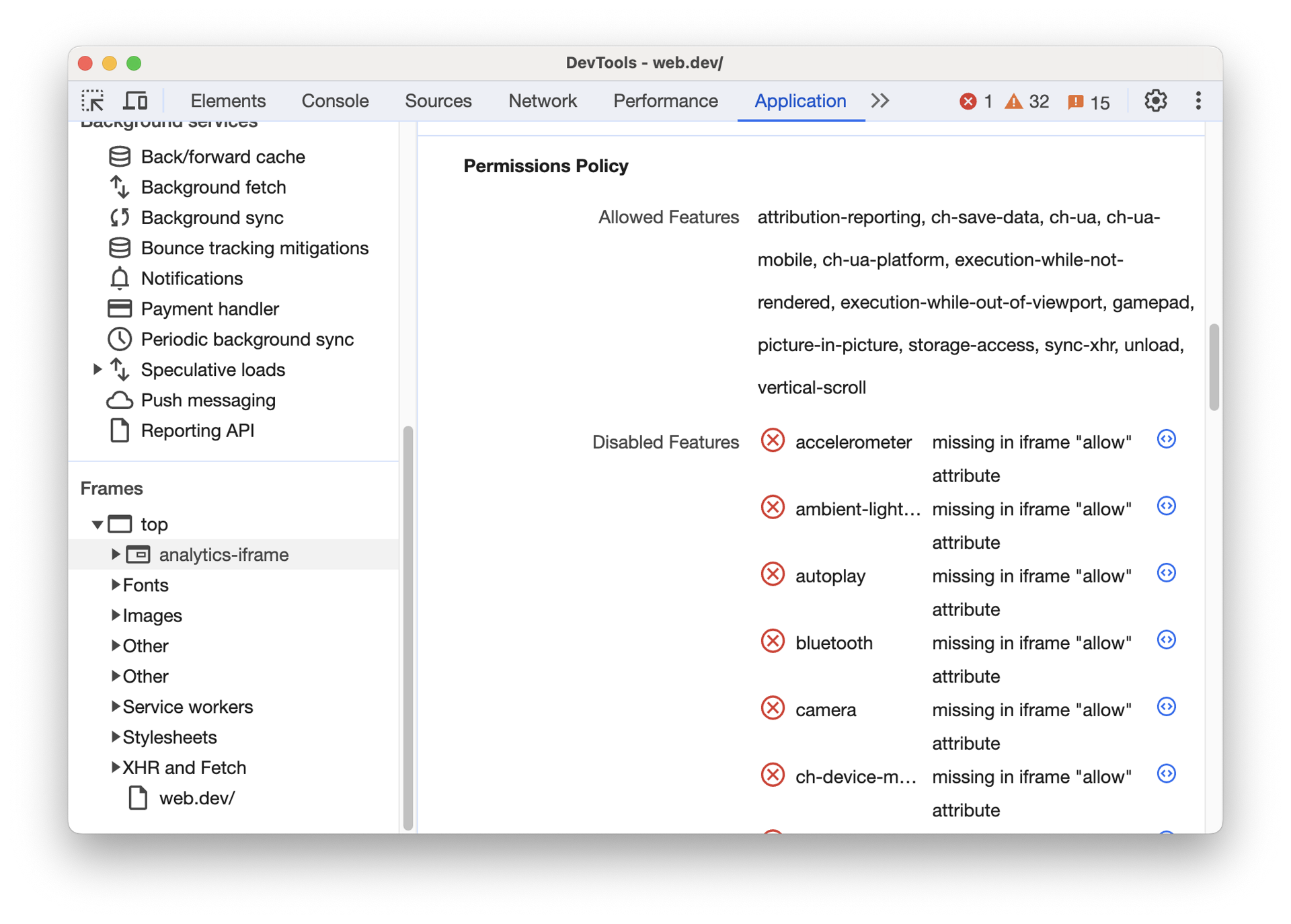 View frame details | Chrome DevTools | Chrome for Developers