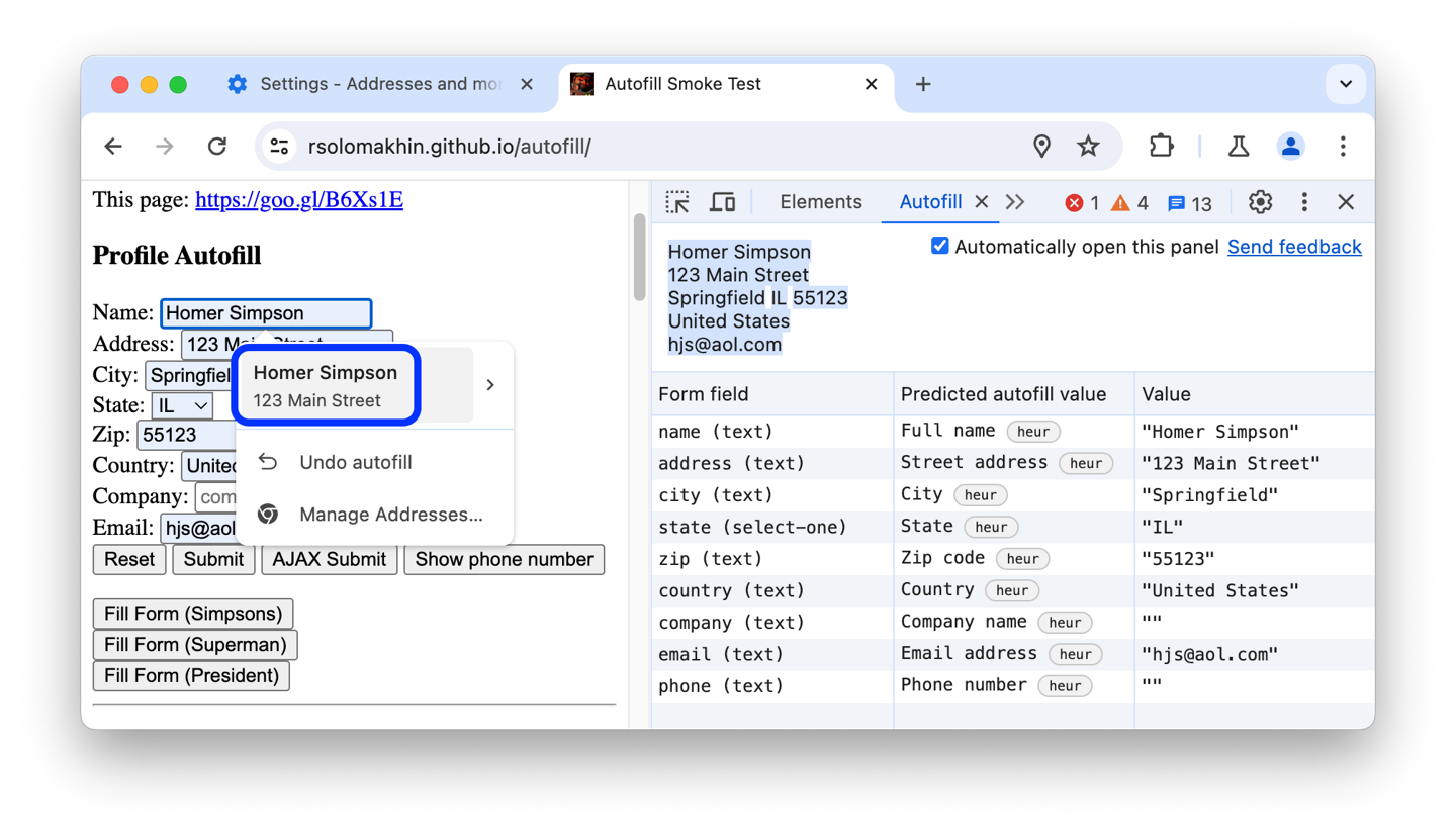 Autofill: Inspect and debug saved addresses | Chrome DevTools | Chrome ...