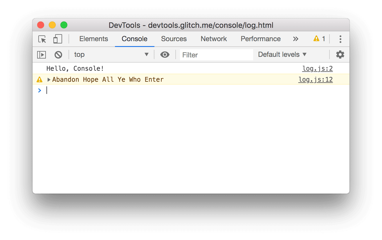 Registrar mensagens no console | Chrome DevTools | Chrome for Developers
