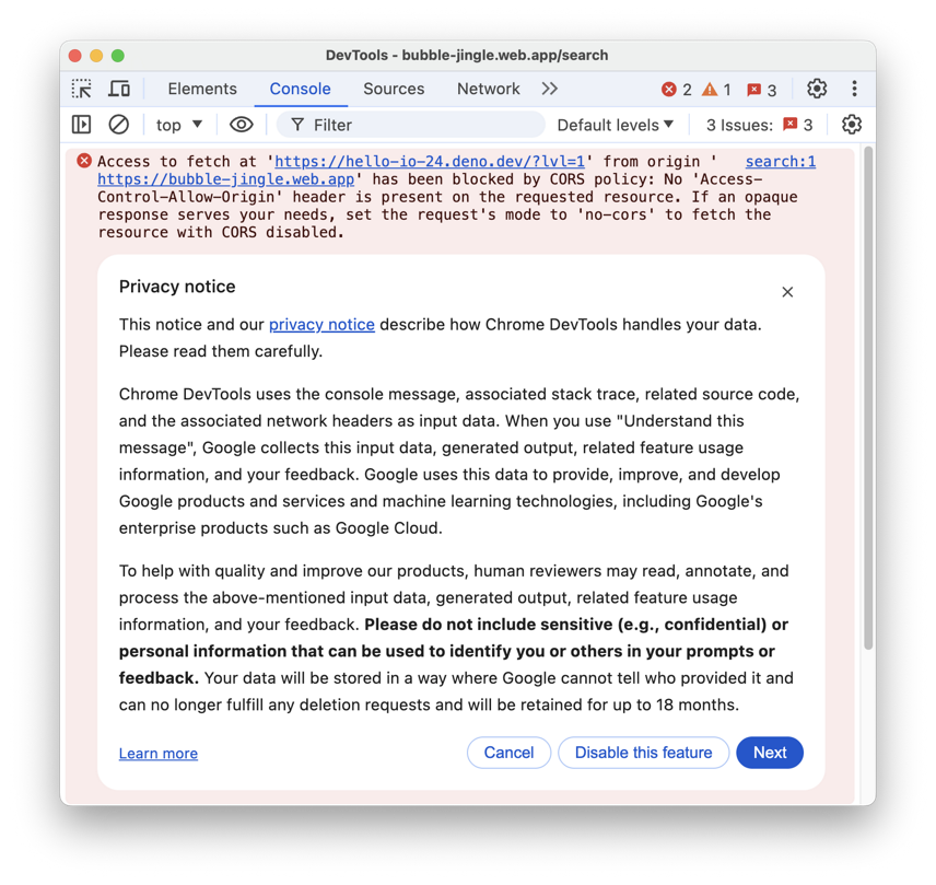 Console insights: Understand errors and warnings better with Gemini | Chrome DevTools | Chrome ...