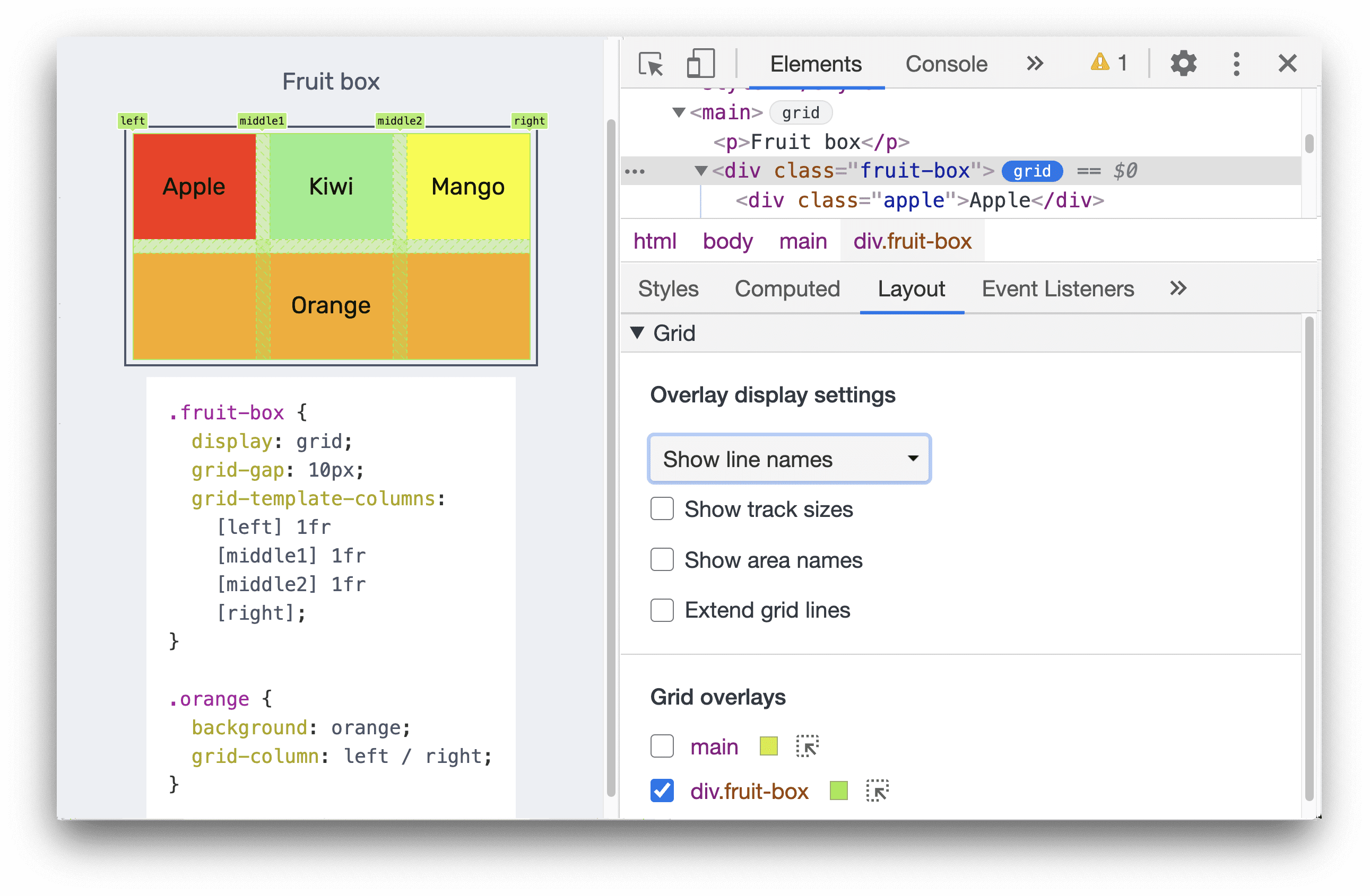 Inspecciona los diseños de cuadrícula de CSS | Chrome DevTools | Chrome for Developers