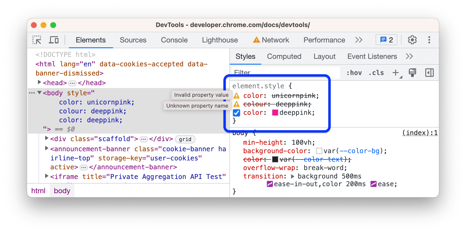 Find Invalid Overridden Inactive And Other Css Chrome Devtools Chrome For Developers