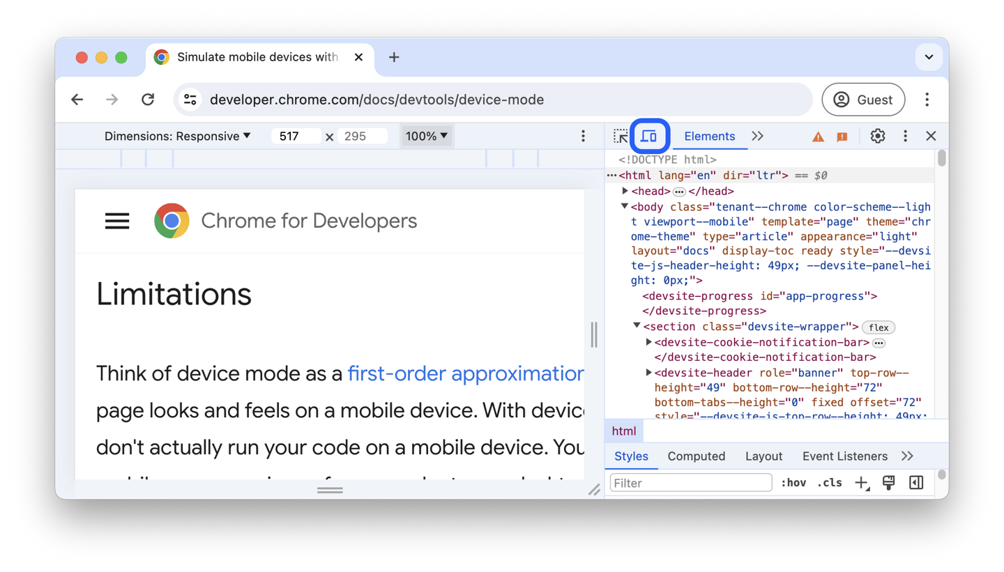 Simular dispositivos móveis com o modo dispositivo | Chrome DevTools | Chrome for Developers