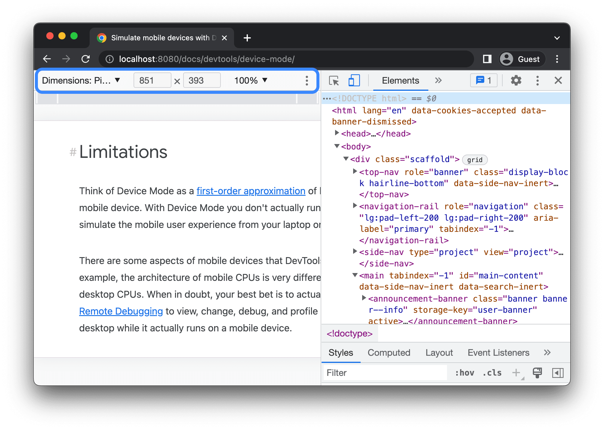 Simular dispositivos móveis com o modo dispositivo | Chrome DevTools | Chrome for Developers