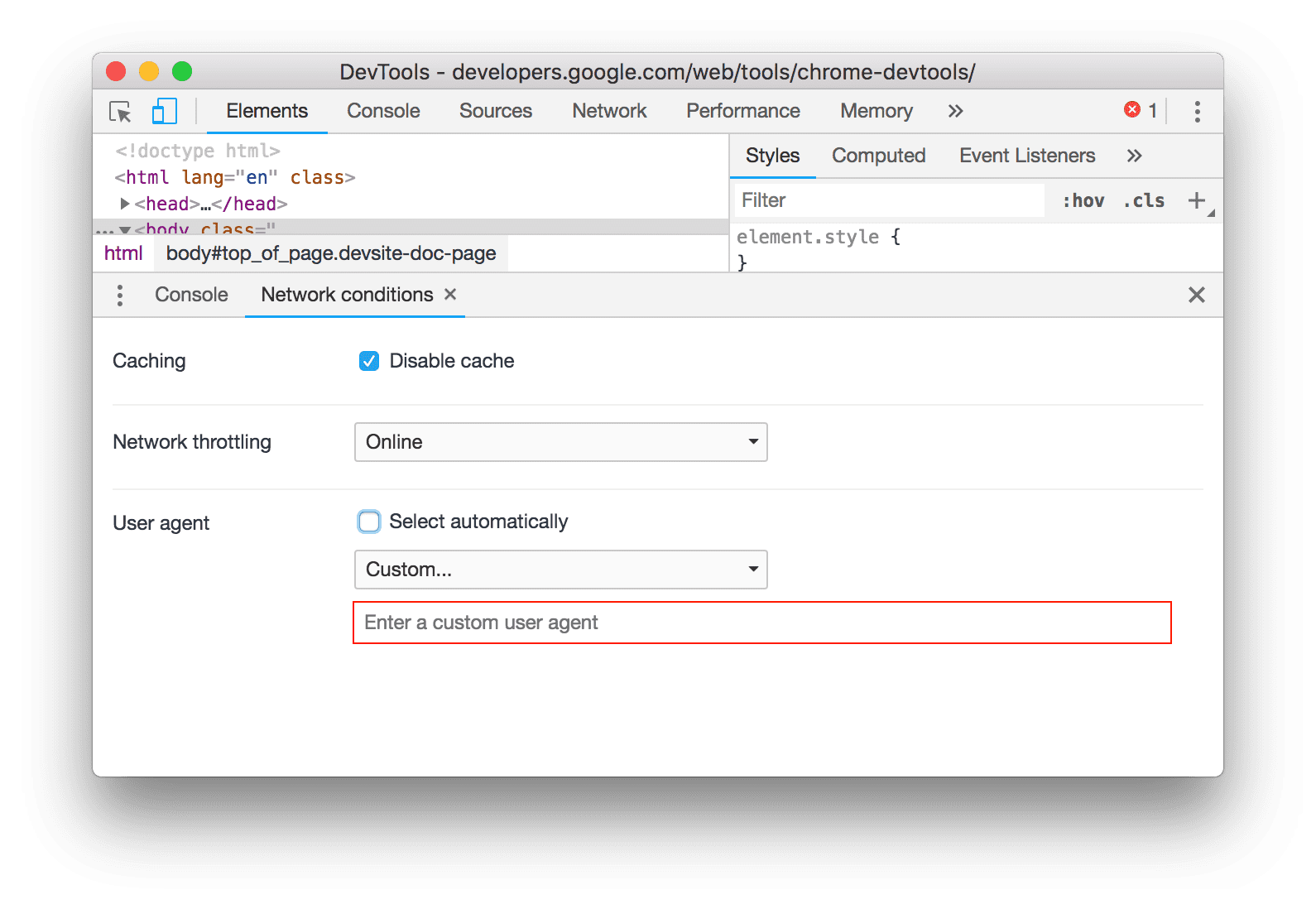 Network conditions: Override the user agent string | Chrome DevTools | Chrome for Developers