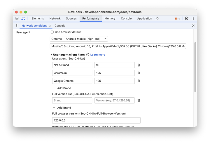 ネットワーク条件: ユーザー エージェント文字列をオーバーライドする | Chrome DevTools | Chrome for Developers