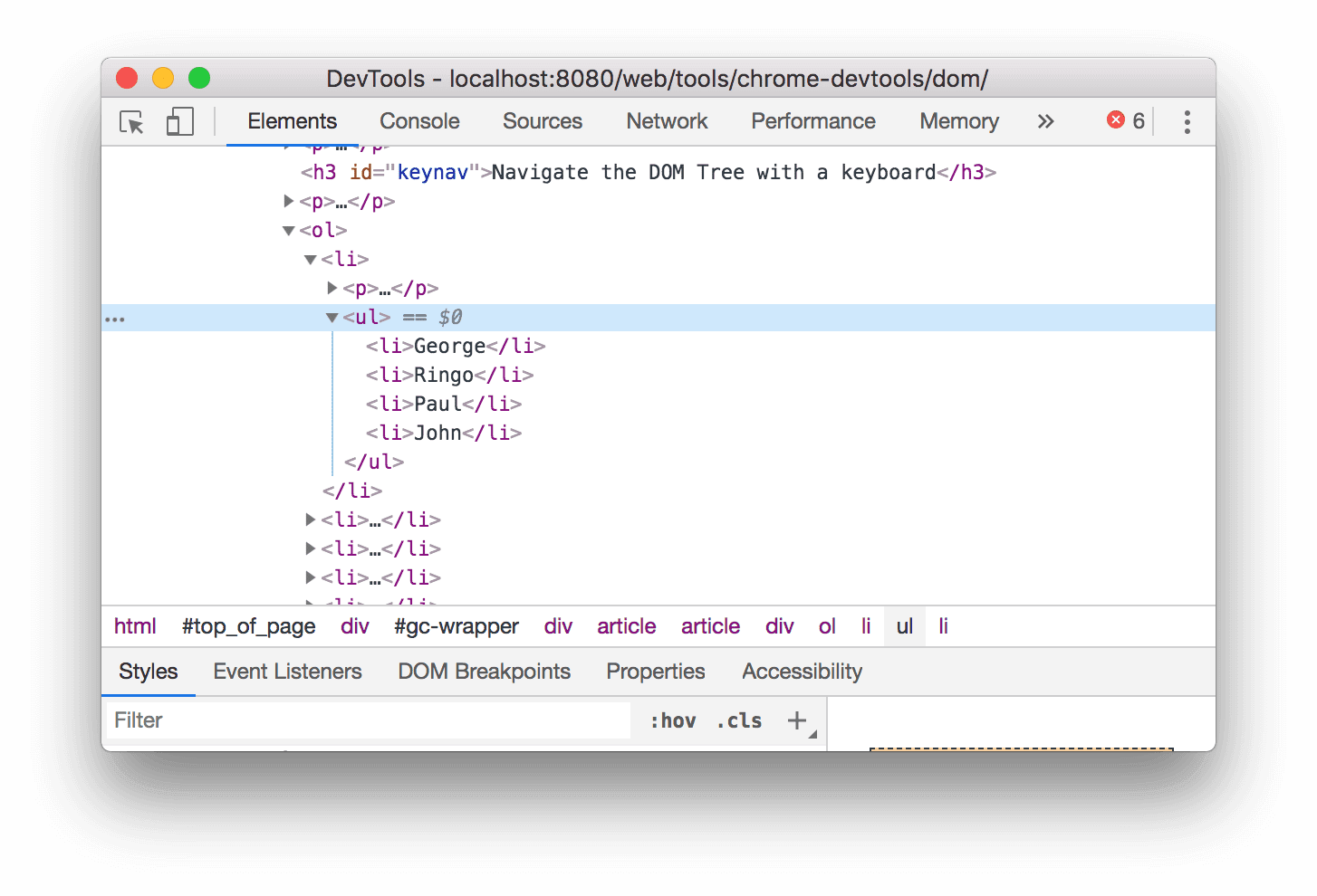 Comienza a ver y cambiar el DOM | Chrome DevTools | Chrome for Developers