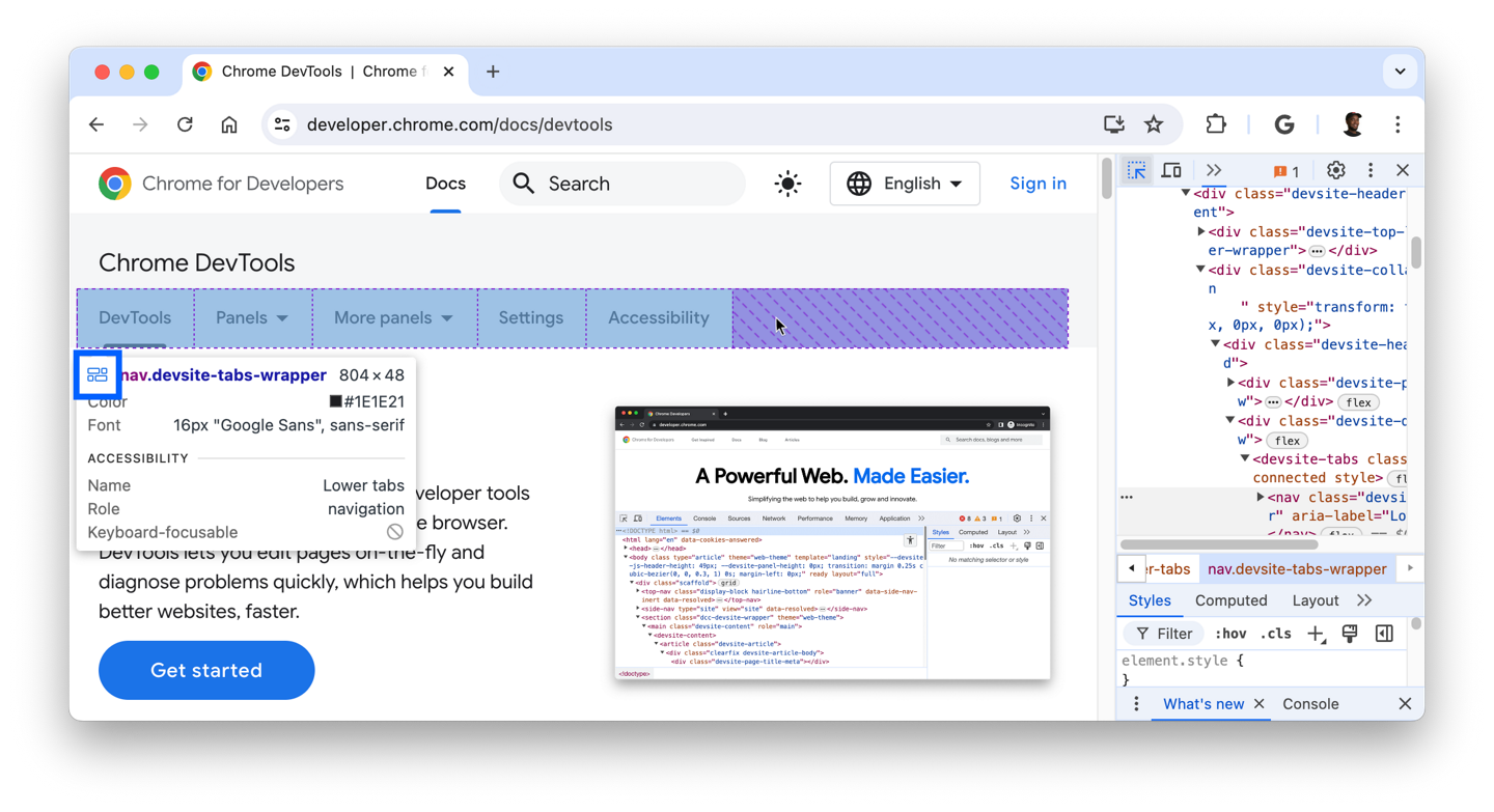 Mode d'inspection: analyser rapidement les propriétés des éléments | Chrome DevTools | Chrome ...