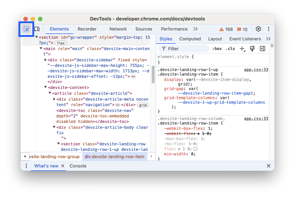 Inspect mode: Quickly analyze element properties | Chrome DevTools | Chrome for Developers