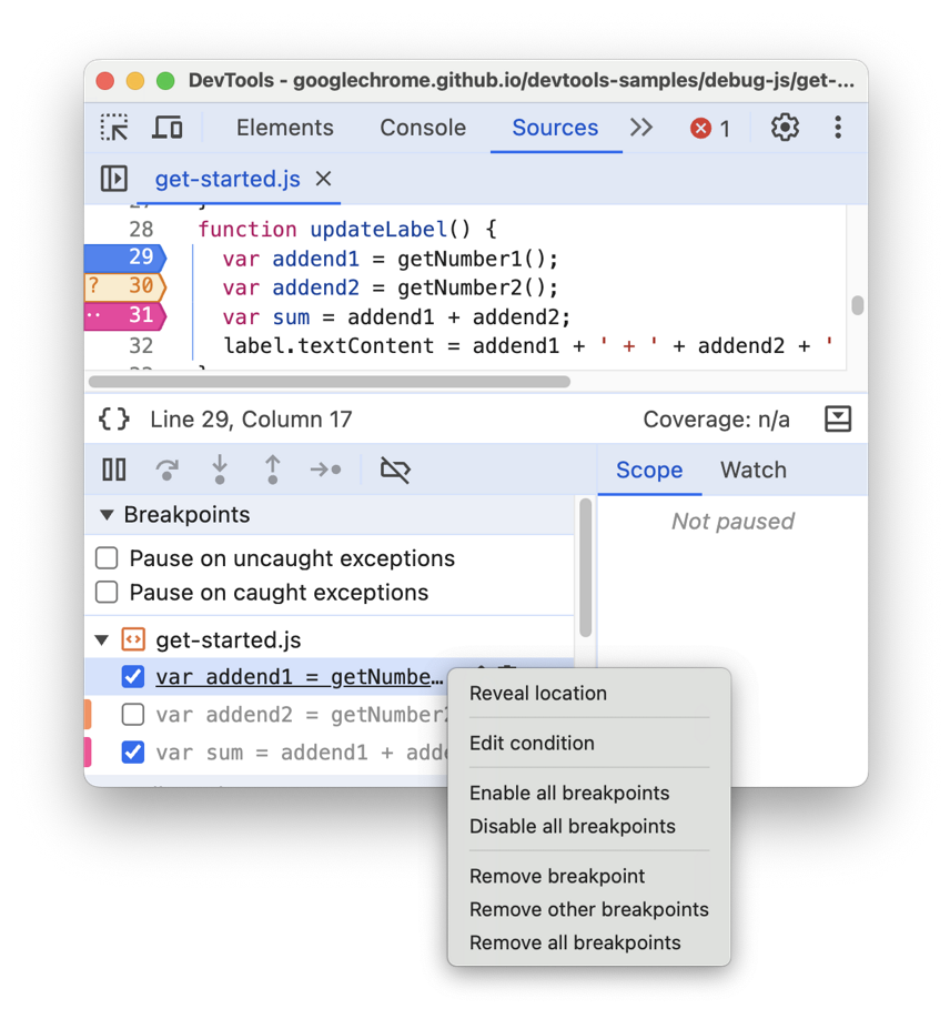 使用断点暂停代码 | Chrome DevTools | Chrome for Developers