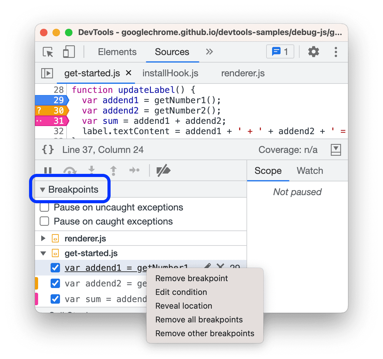 Pause your code with breakpoints | DevTools | Chrome for Developers