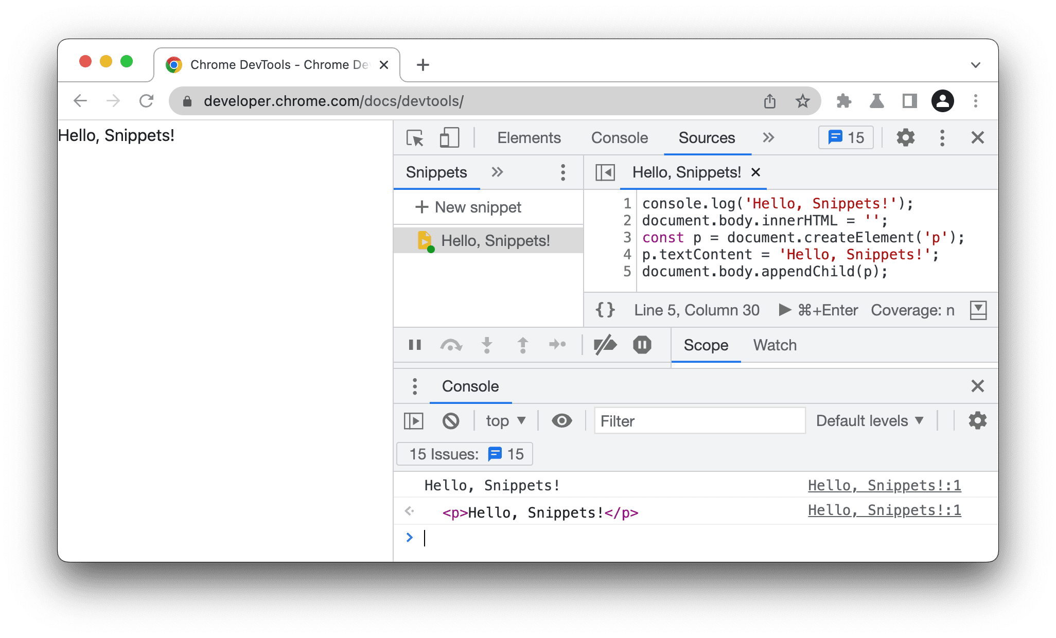 Ejecuta fragmentos de JavaScript | Chrome DevTools | Chrome for Developers