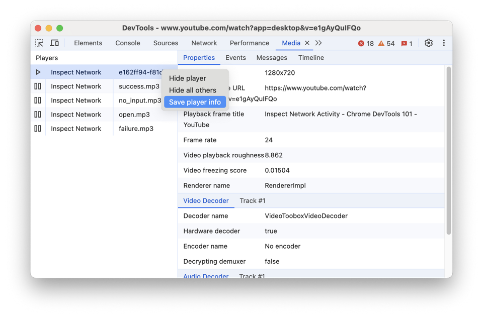媒体：查看和调试媒体播放器信息 | Chrome DevTools | Chrome for Developers