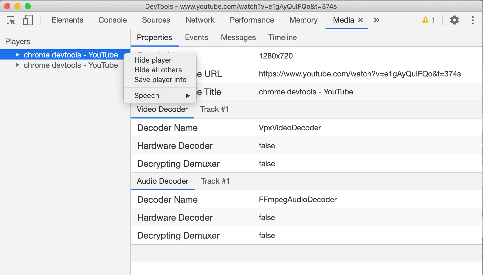 Media: View and debug media players information | Chrome DevTools ...