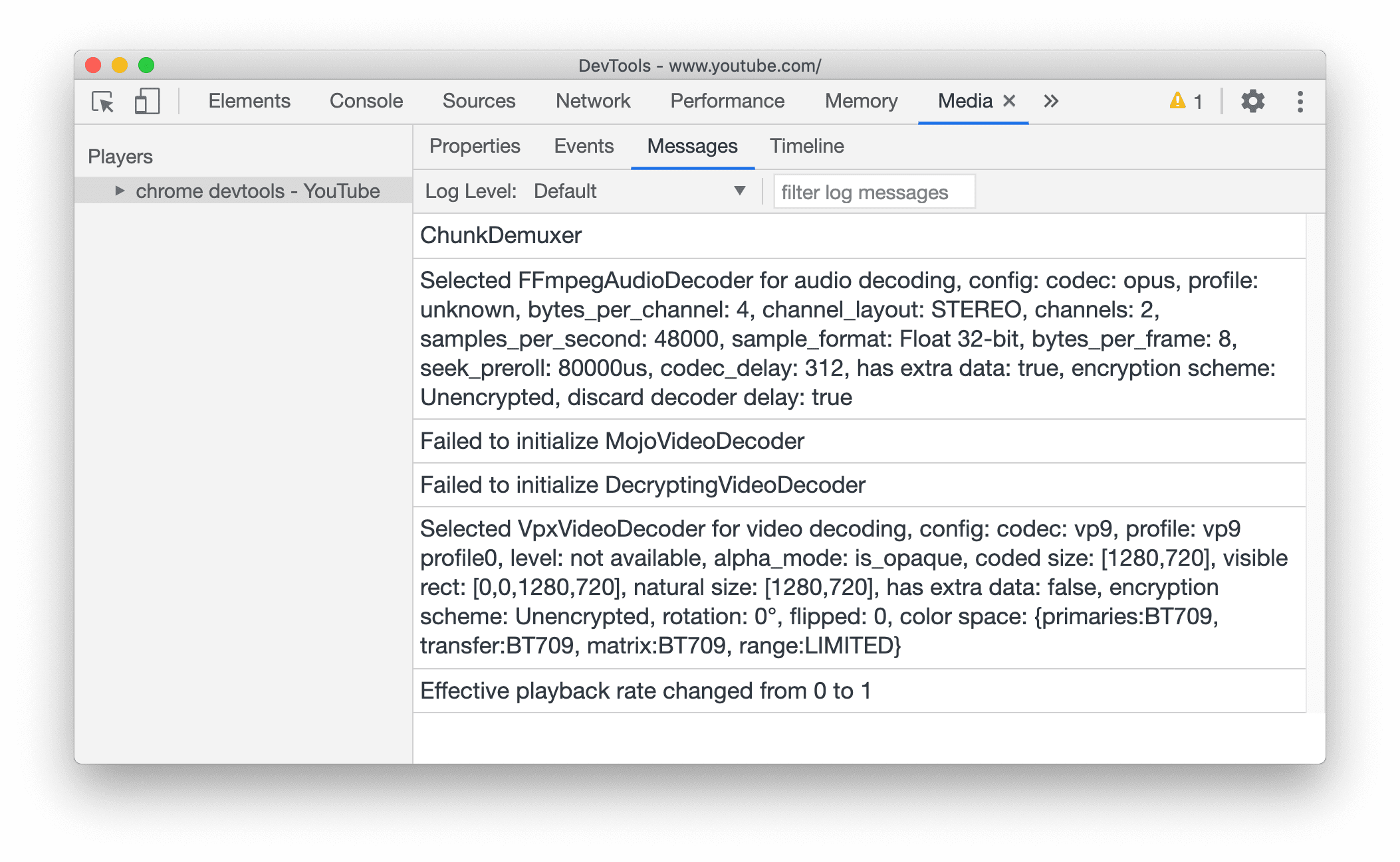 Media: View and debug media players information | Chrome DevTools | Chrome for Developers