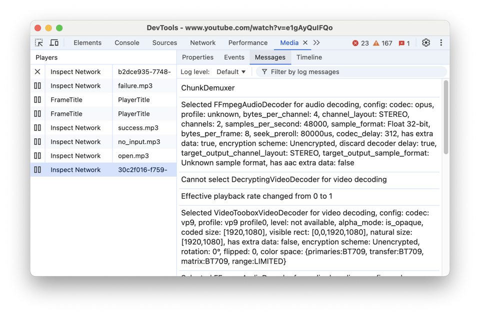 Media: View and debug media players information | Chrome DevTools | Chrome for Developers