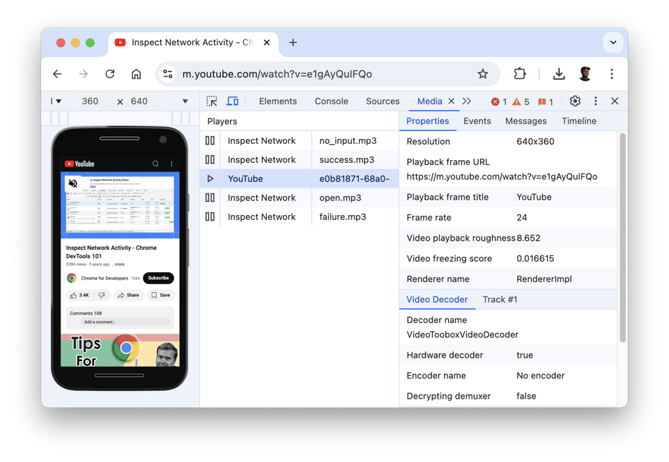 媒体：查看和调试媒体播放器信息 | Chrome DevTools | Chrome for Developers