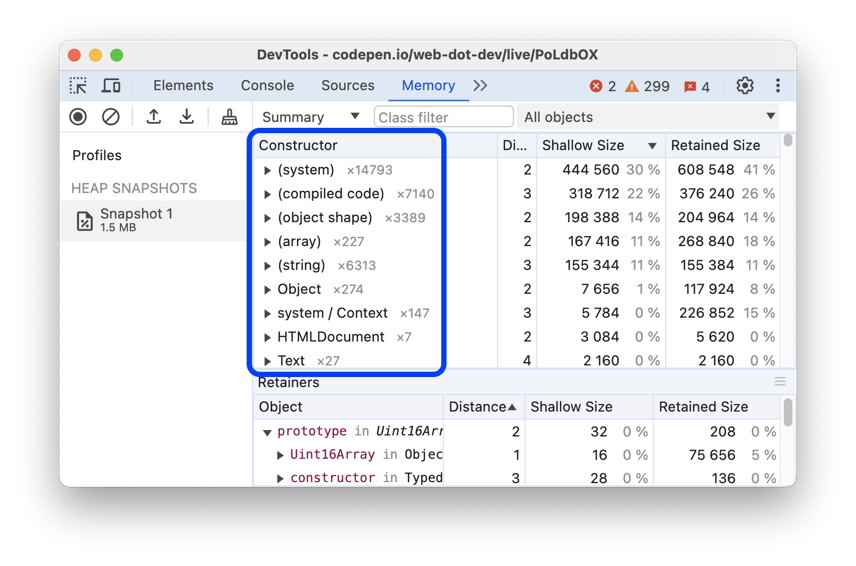 Record heap snapshots | Chrome DevTools | Chrome for Developers