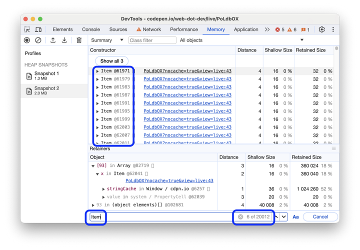 Record heap snapshots | Chrome DevTools | Chrome for Developers