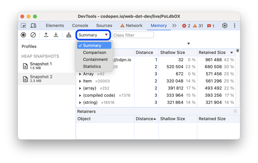 Record heap snapshots | Chrome DevTools | Chrome for Developers