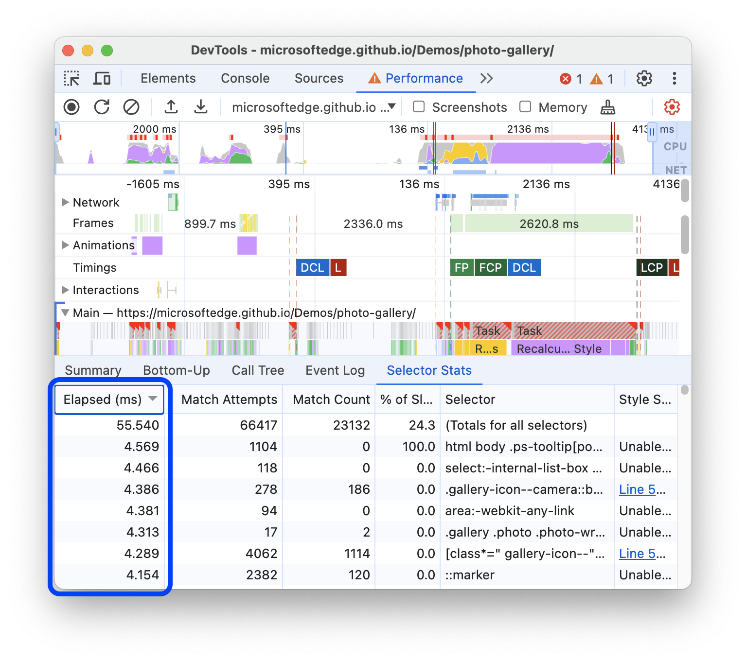 Analyze Css Selector Performance During Recalculate Style Events
