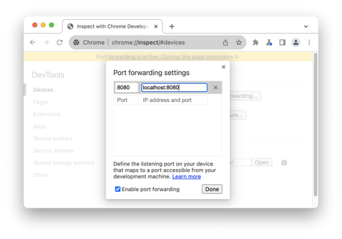 Mengakses server lokal dan instance Chrome dengan penerusan port | Chrome DevTools | Chrome for ...