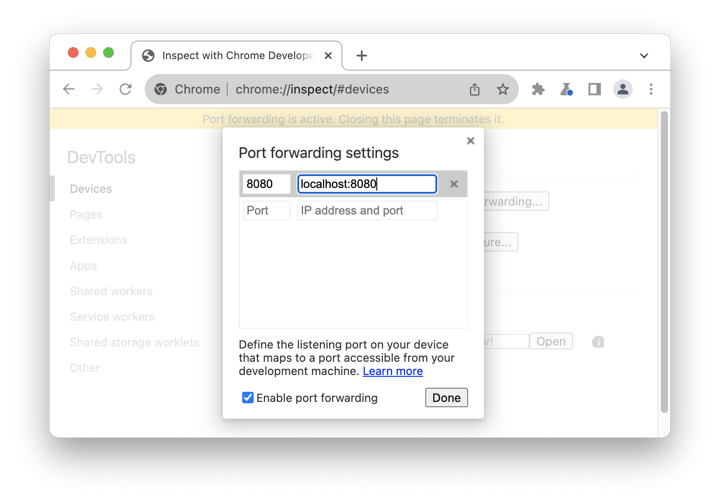 Mengakses server lokal dan instance Chrome dengan penerusan port | Chrome DevTools | Chrome for ...