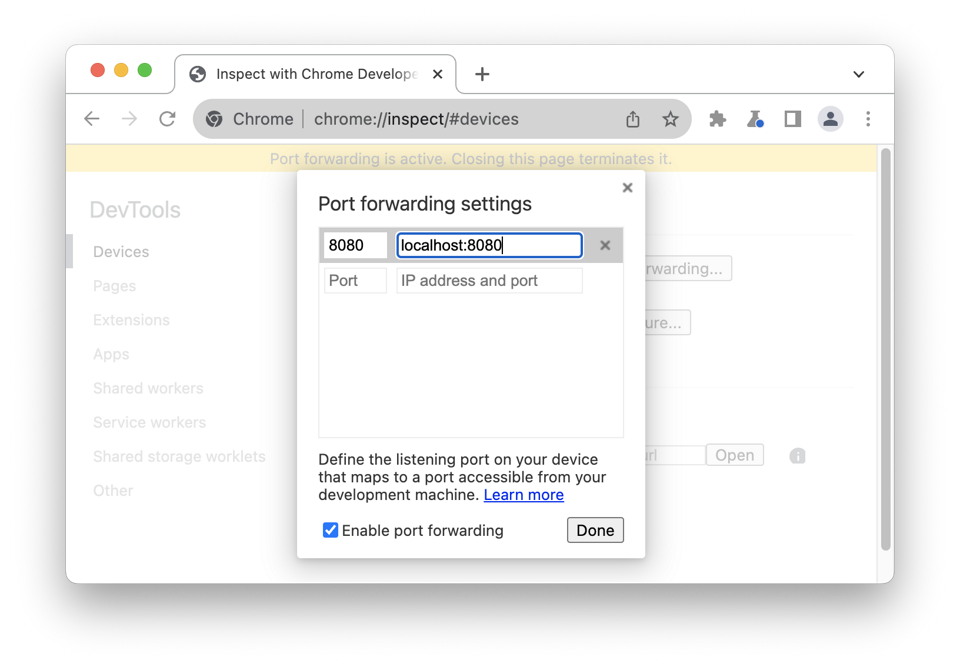 Accedi ai server locali e alle istanze di Chrome con il port forwarding ...