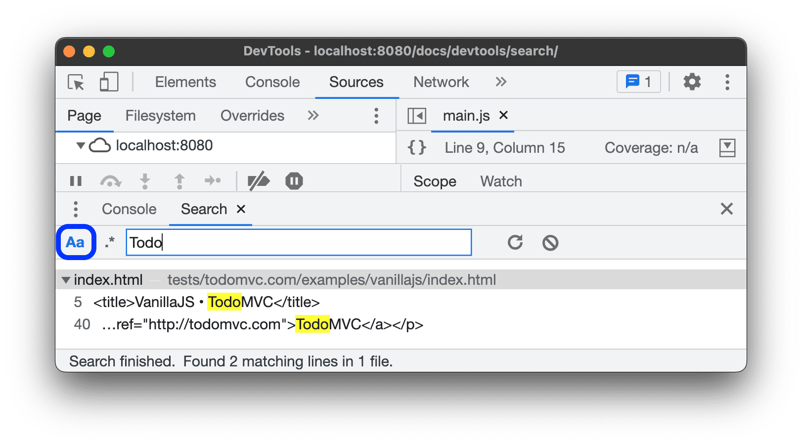 Search: Find text across all loaded resources | Chrome DevTools ...