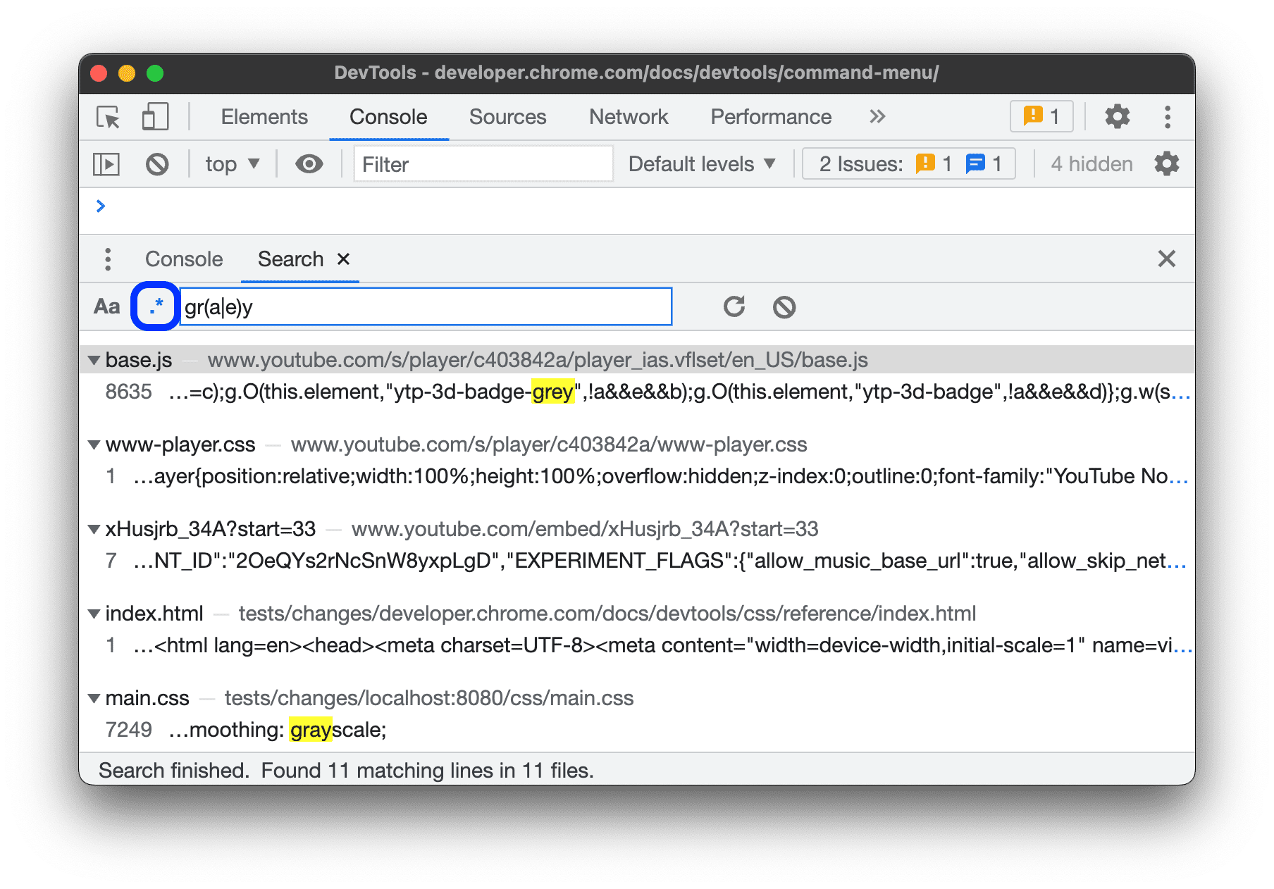 Búsqueda: Encuentra texto en todos los recursos cargados | Chrome DevTools | Chrome for Developers