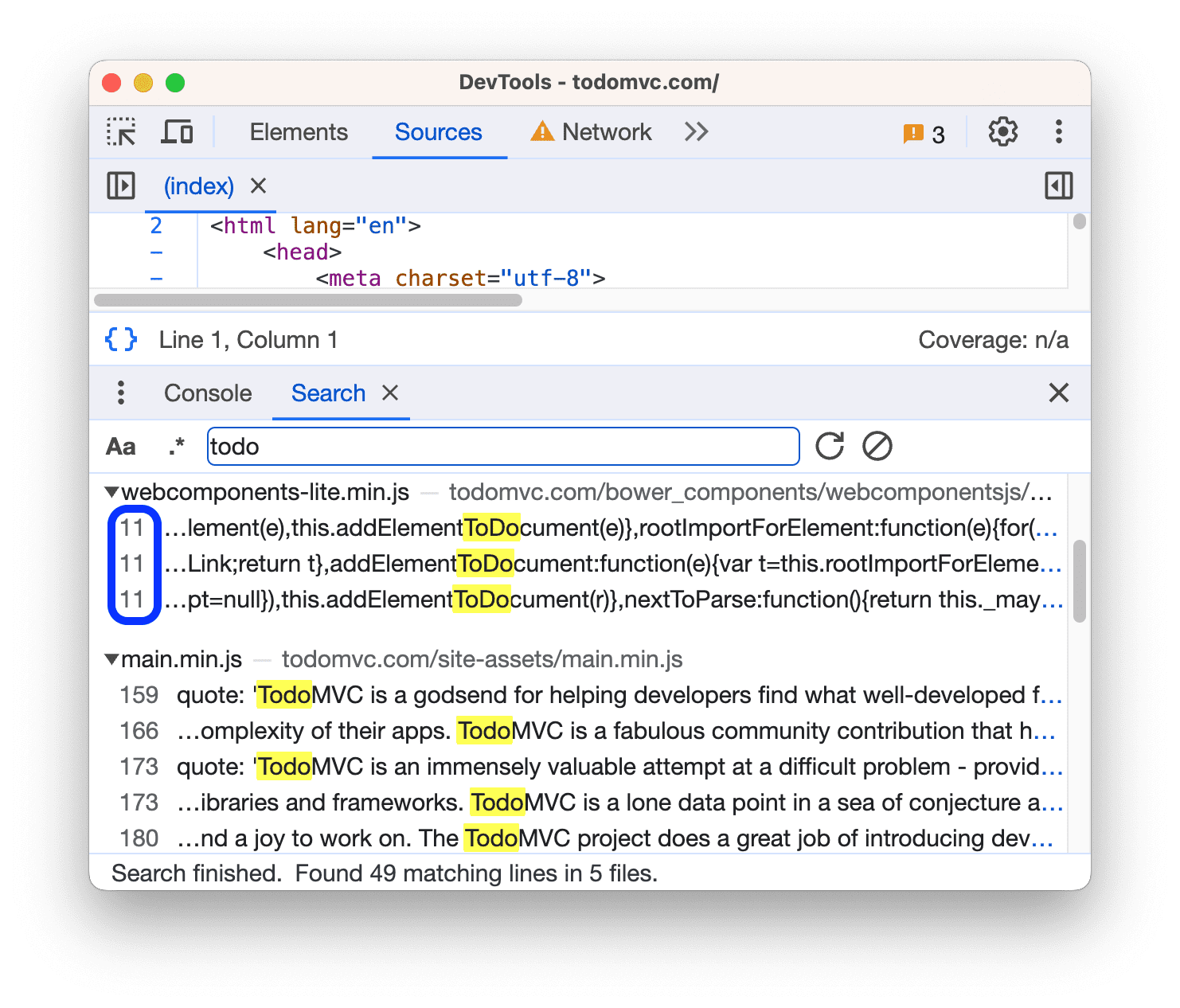 검색 로드된 모든 리소스에서 텍스트 찾기 Chrome Devtools Chrome For Developers