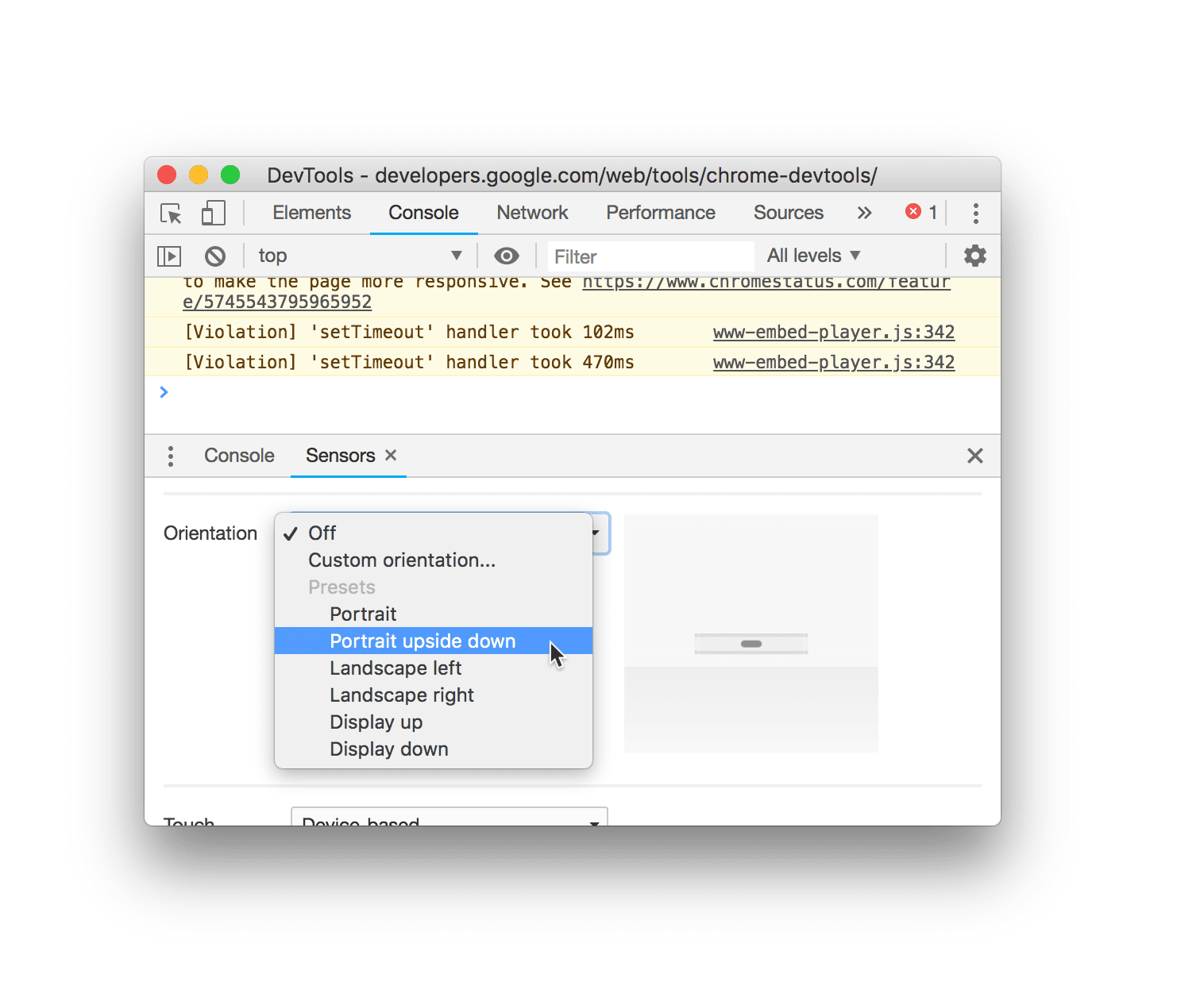 Sensores: Emular los sensores del dispositivo | Chrome DevTools | Chrome for Developers