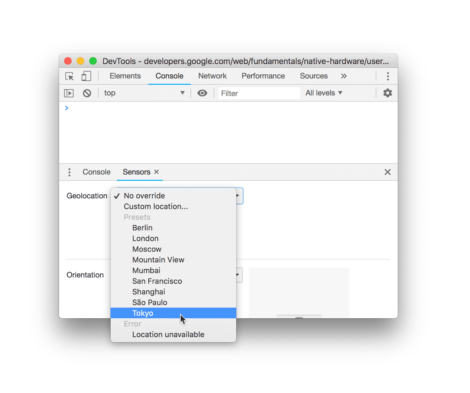 Sensors: Emulate device sensors | Chrome DevTools | Chrome for Developers