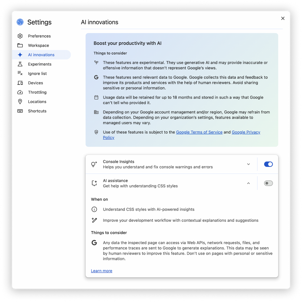 AI innovations | Chrome DevTools | Chrome for Developers