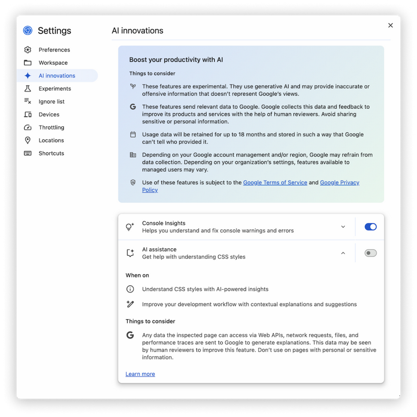 AI innovations | Chrome DevTools | Chrome for Developers