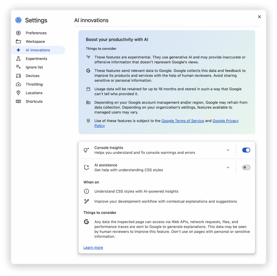 AI innovations | Chrome DevTools | Chrome for Developers