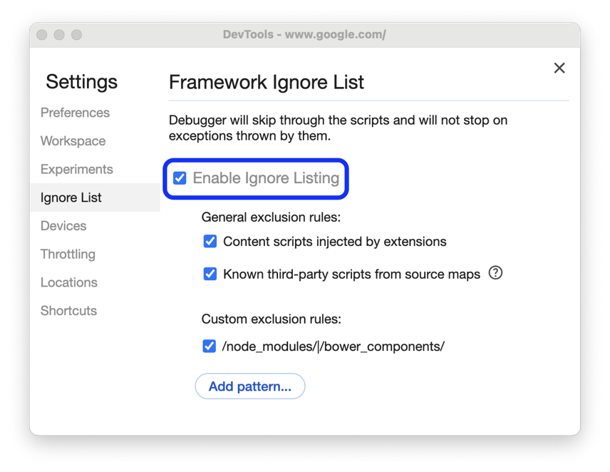 Ignore List | Chrome DevTools | Chrome for Developers