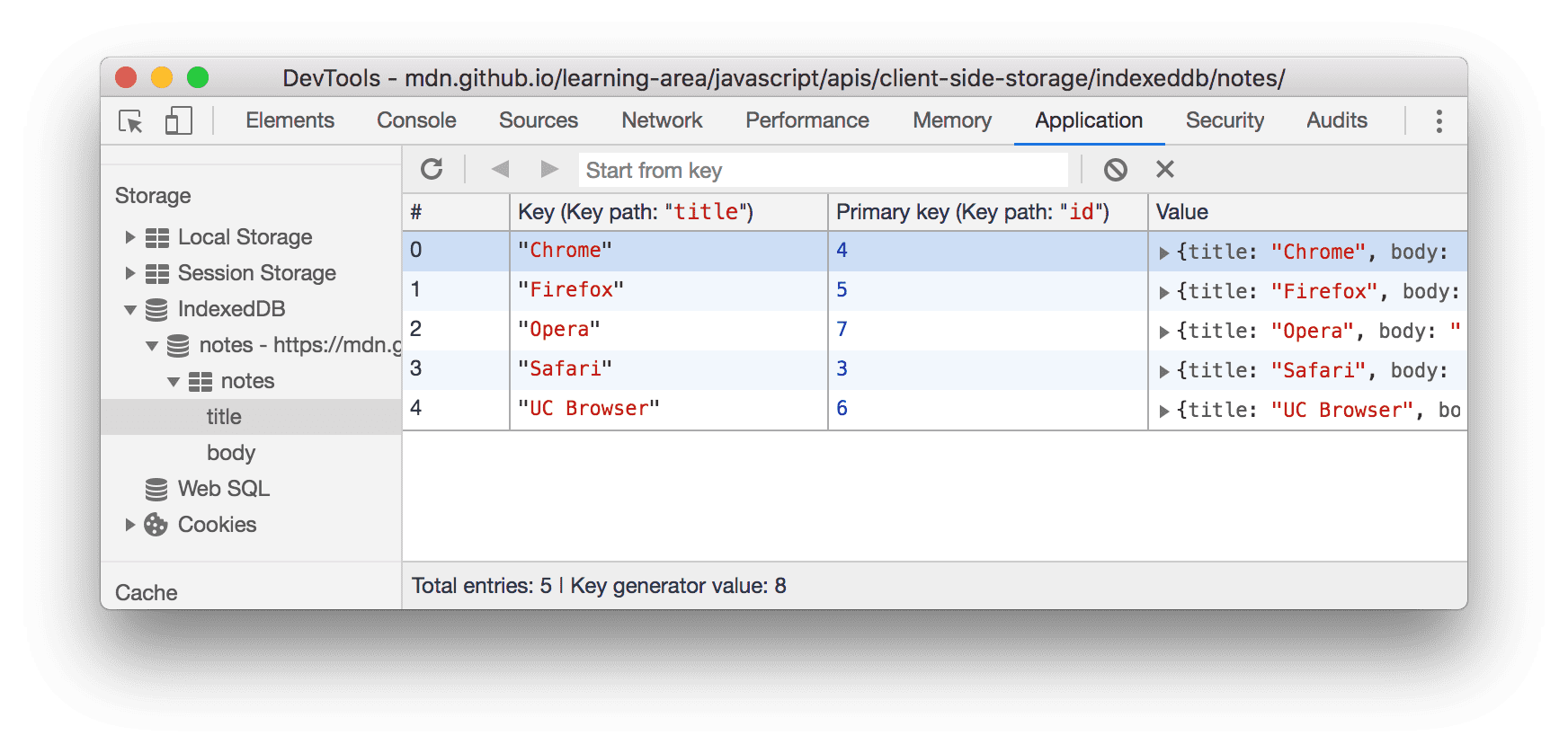 查看和更改 Indexeddb 数据 Chrome Devtools Chrome For Developers