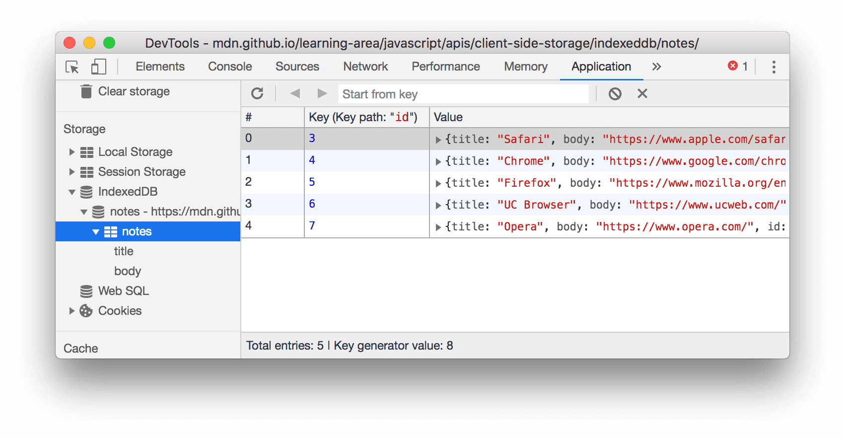 View and change IndexedDB data | Chrome DevTools | Chrome for Developers