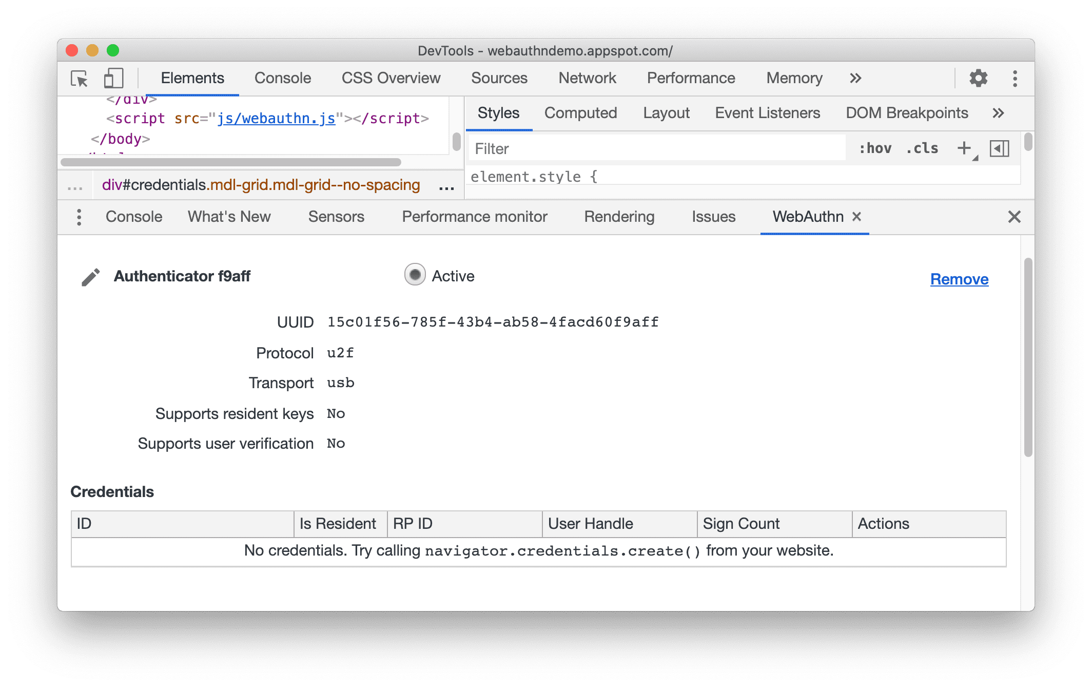 WebAuthn: Emulate authenticators | Chrome DevTools | Chrome for Developers